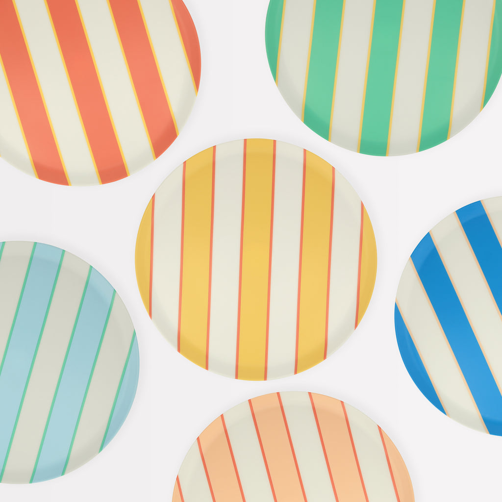 Mixed Stripe Recycled Plastic Plates | Reusable Party Plates (Pack of 6 ...