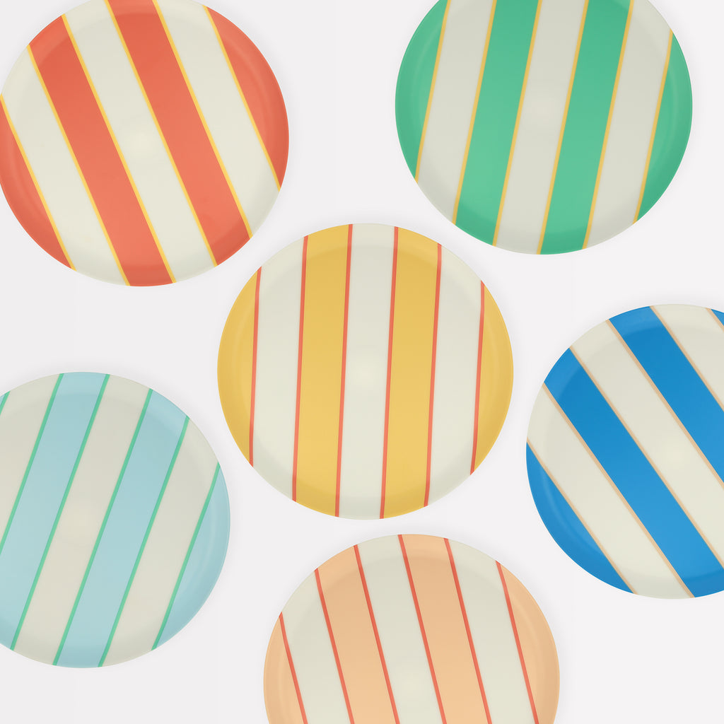 Mixed Stripe Recycled Plastic Plates | Reusable Party Plates (Pack of 6 ...